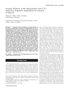 Synaptic Plasticity in the Hippocampal Area CA1-Subiculum Projection ...